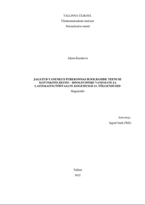 Jagatud vanemlus perekonnas hooldamise teenuse kontekstis Eestis ...