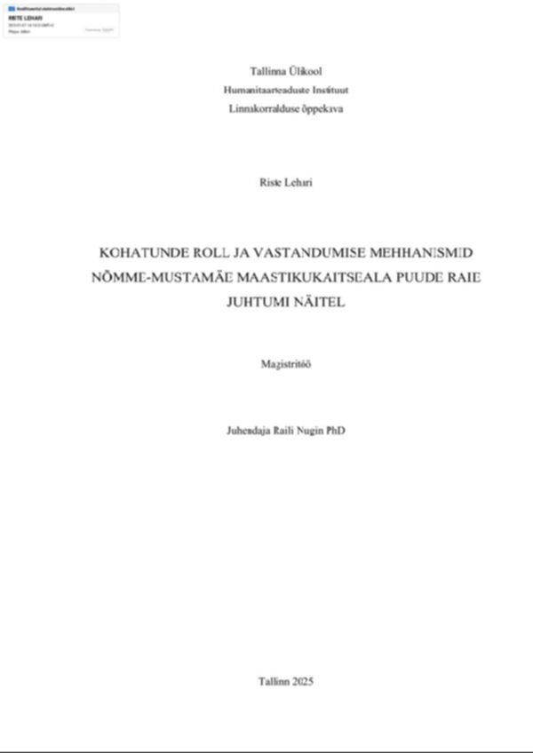 Kohatunde roll ja vastandumise mehhanismid Nõmme-Mustamäe ...